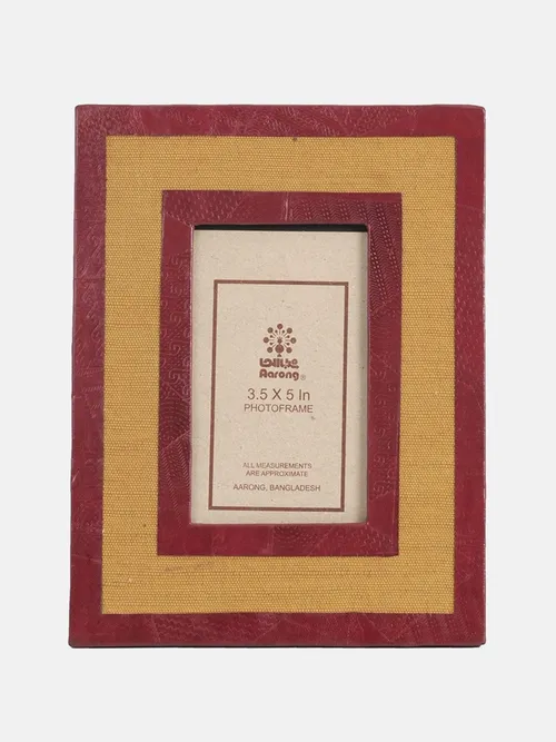 Mustard Yellow and Maroon Leather and Jute Photo Frame | Send Gifts to ...